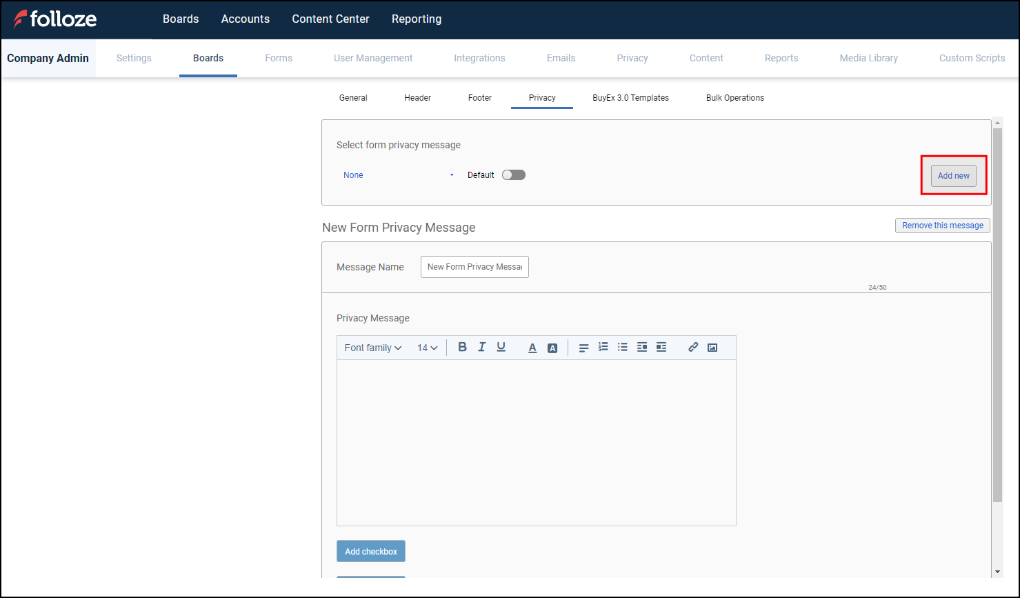 Adding Privacy Messages on Folloze Forms
