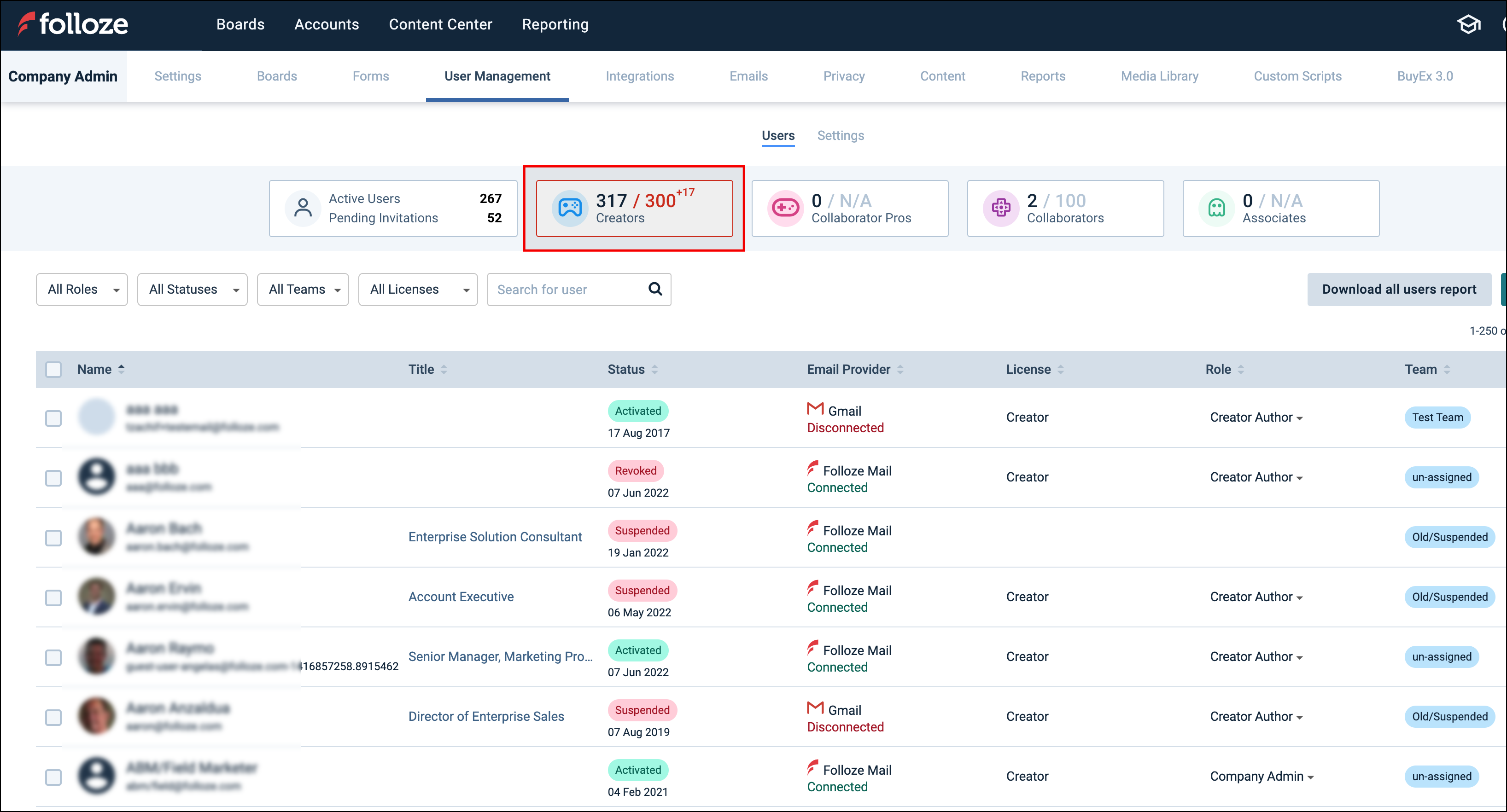 Managing Folloze Users